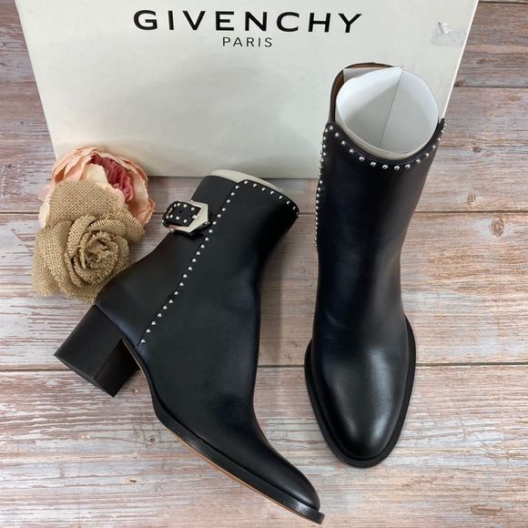 Givenchy | Shoes | Givenchy Black Leather Buckle Studded Bootie 36m ...